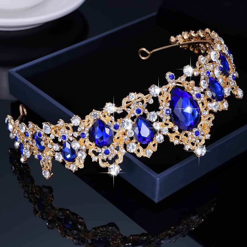 Kamirola Blue Baroque Vintage Crown - Princess Rhinestone Tiara for ...