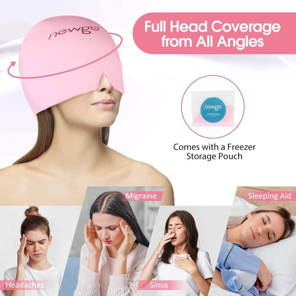 NEWGO Migraine Mask - Full Coverage Ice Headache Hat for Cold Compress ...