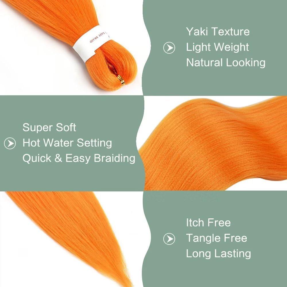 YDDM 32 Inch Pre-Stretched Braiding Hair Extensions - 6 Packs Orange ...