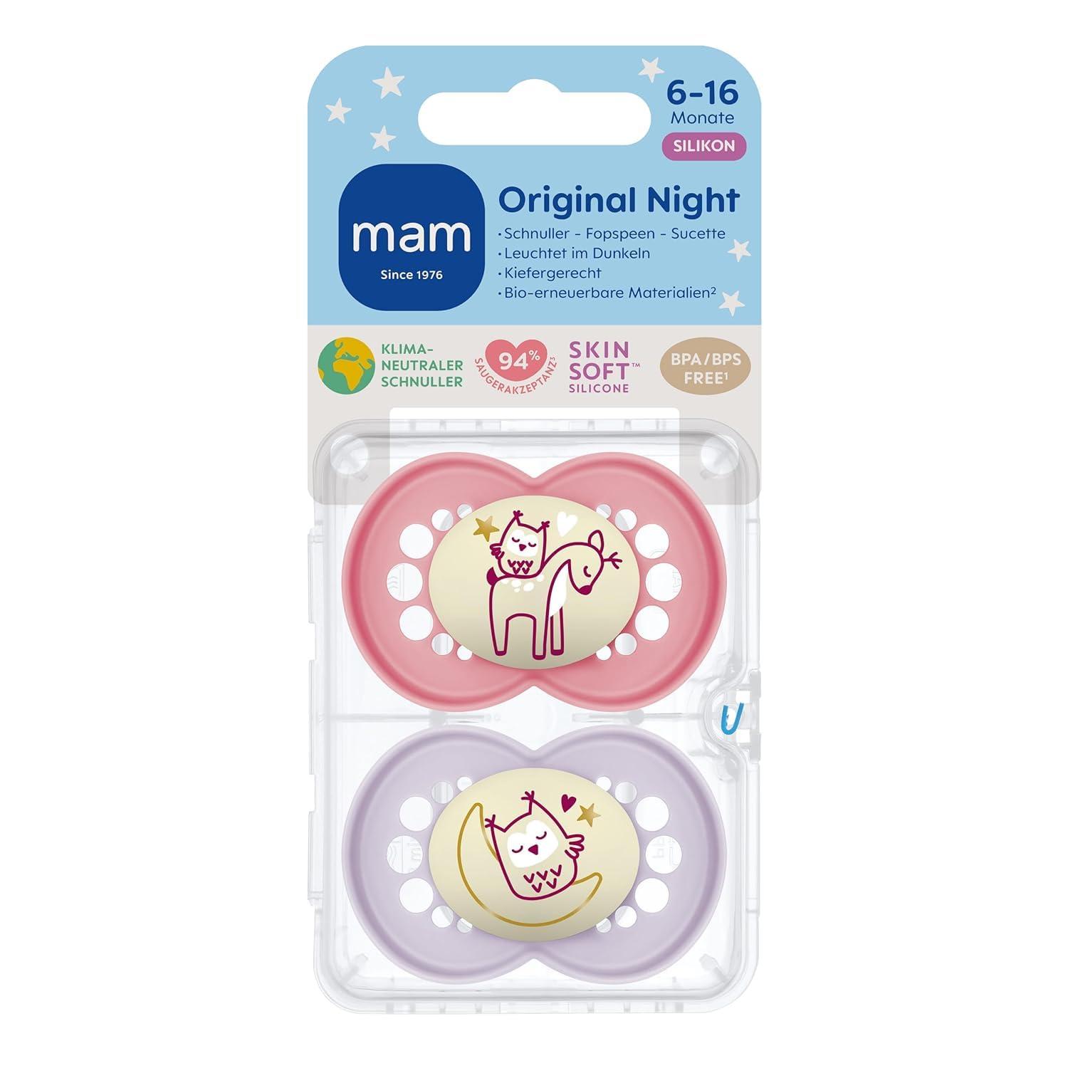 MAM Original Night Pacifier Set - Eco-Friendly Tooth-Friendly Silicone ...