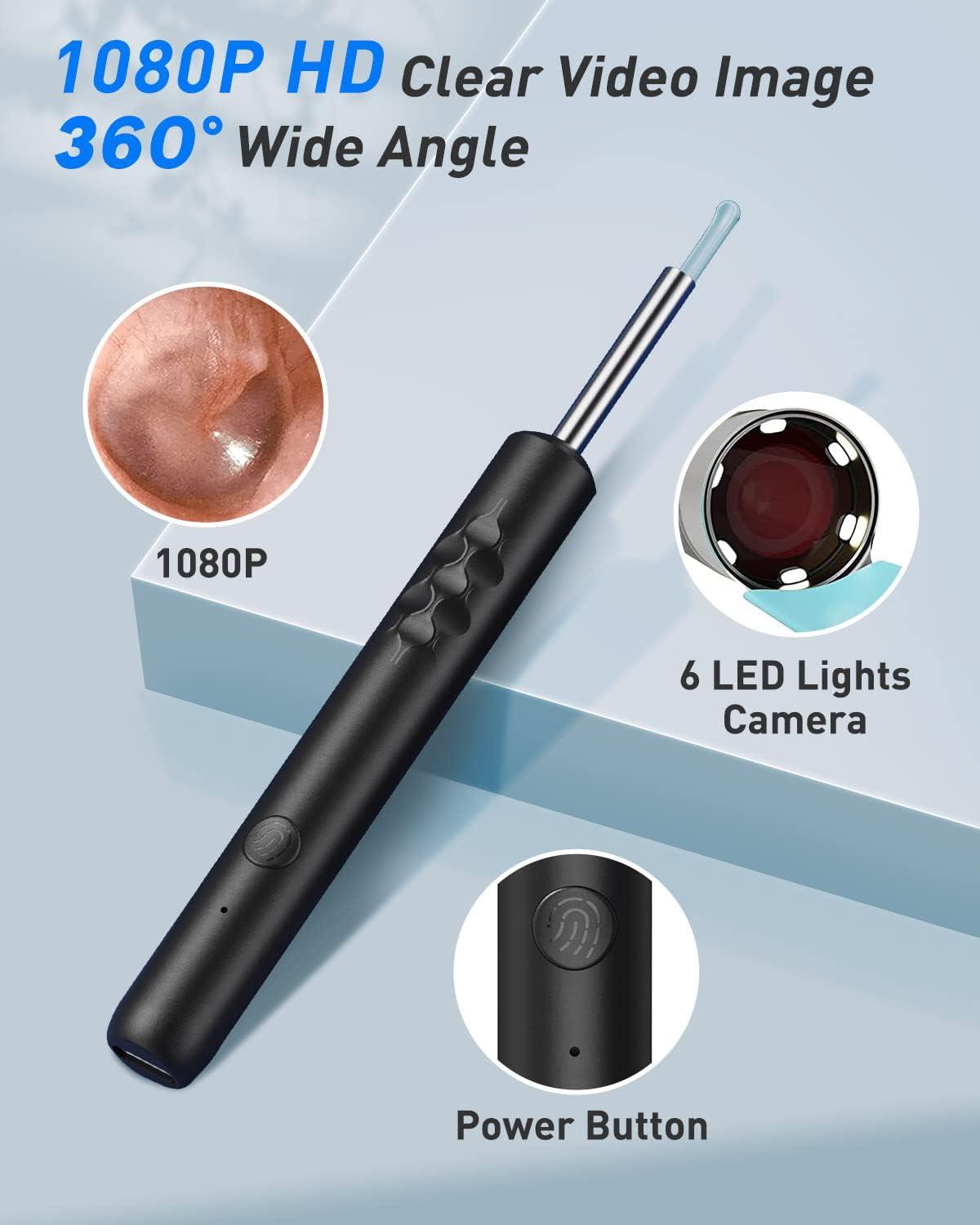 1080P HD Wireless Ear Wax Removal Kit with 6 LED Lights & 3 Curved Ear ...