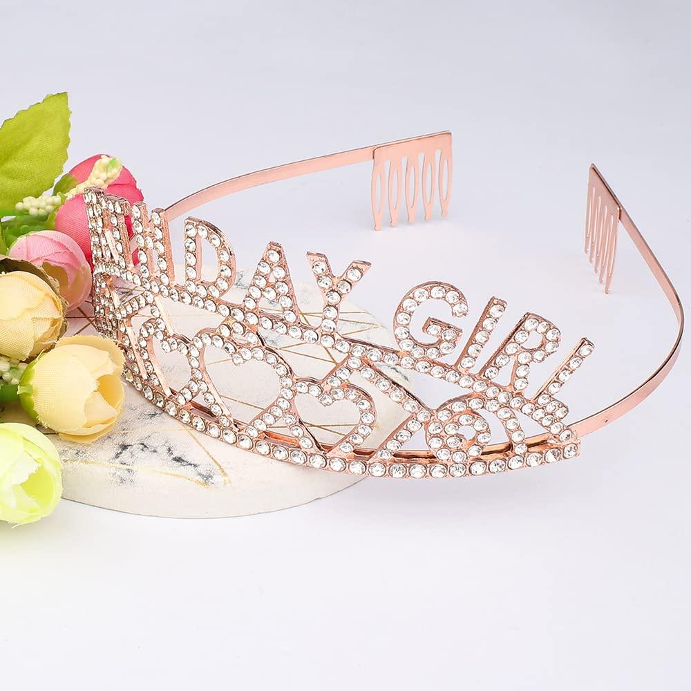 AOPRIE Birthday Girl Tiara - Gold Rhinestone Crystal Happy Birthday ...