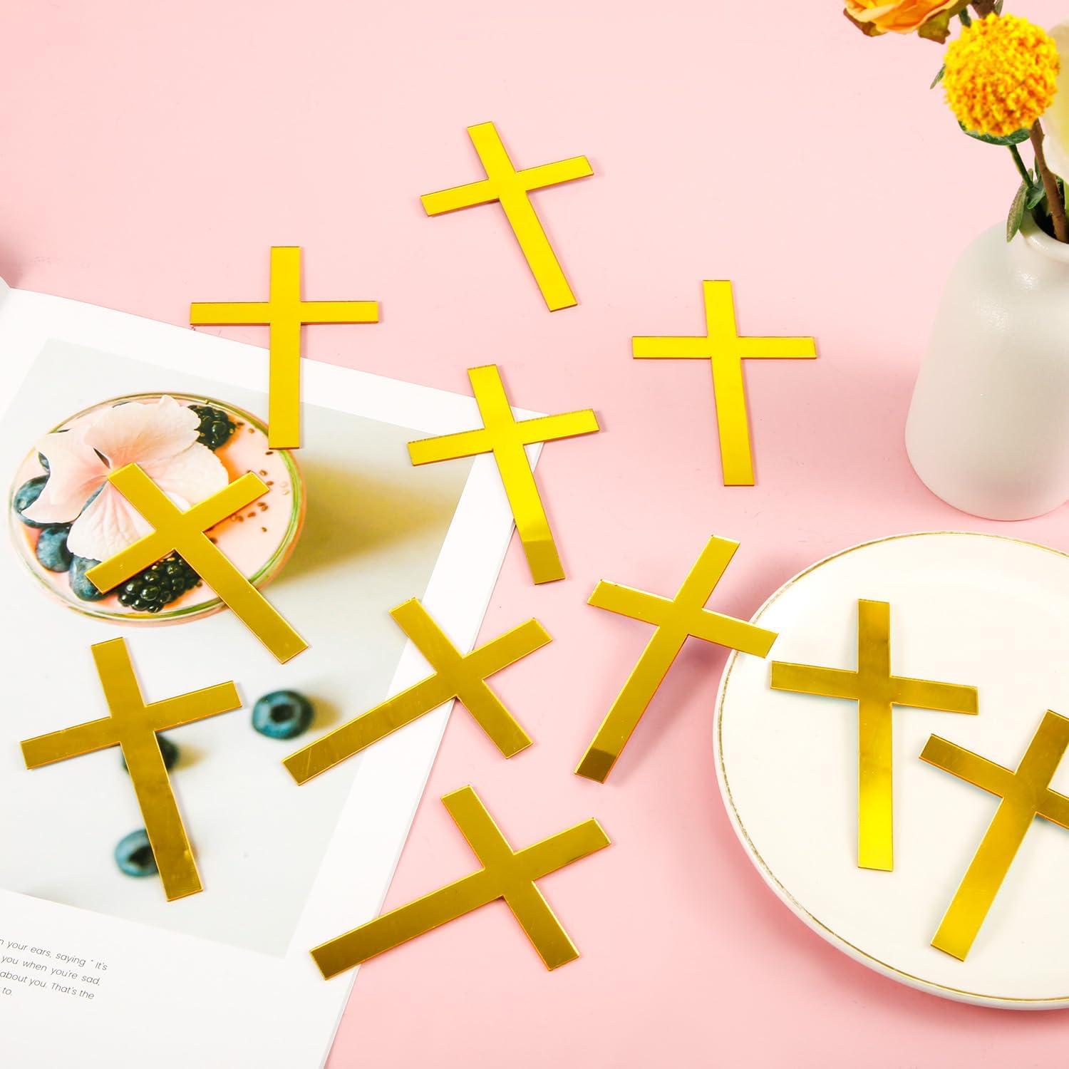 20pcs Cross Cake Topper Baptism Cake Toppers Gold Mirror Acrylic Cross ...