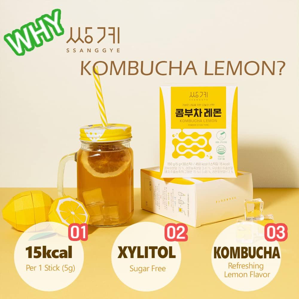Ssanggye Kombucha Lemon Powder Stick Type (30 Sticks 5.3oz) - Sugar ...