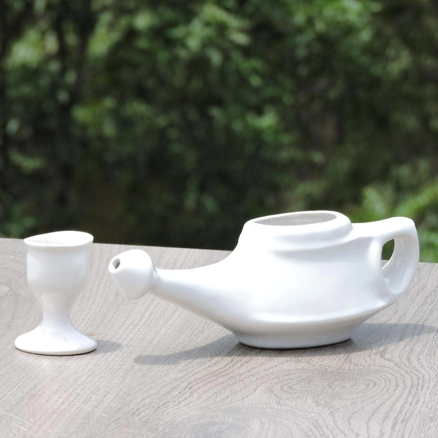 HealthGoodsIn Ceramic Neti Pot Set with Eye Wash Cup & 5 Sachet Neti ...