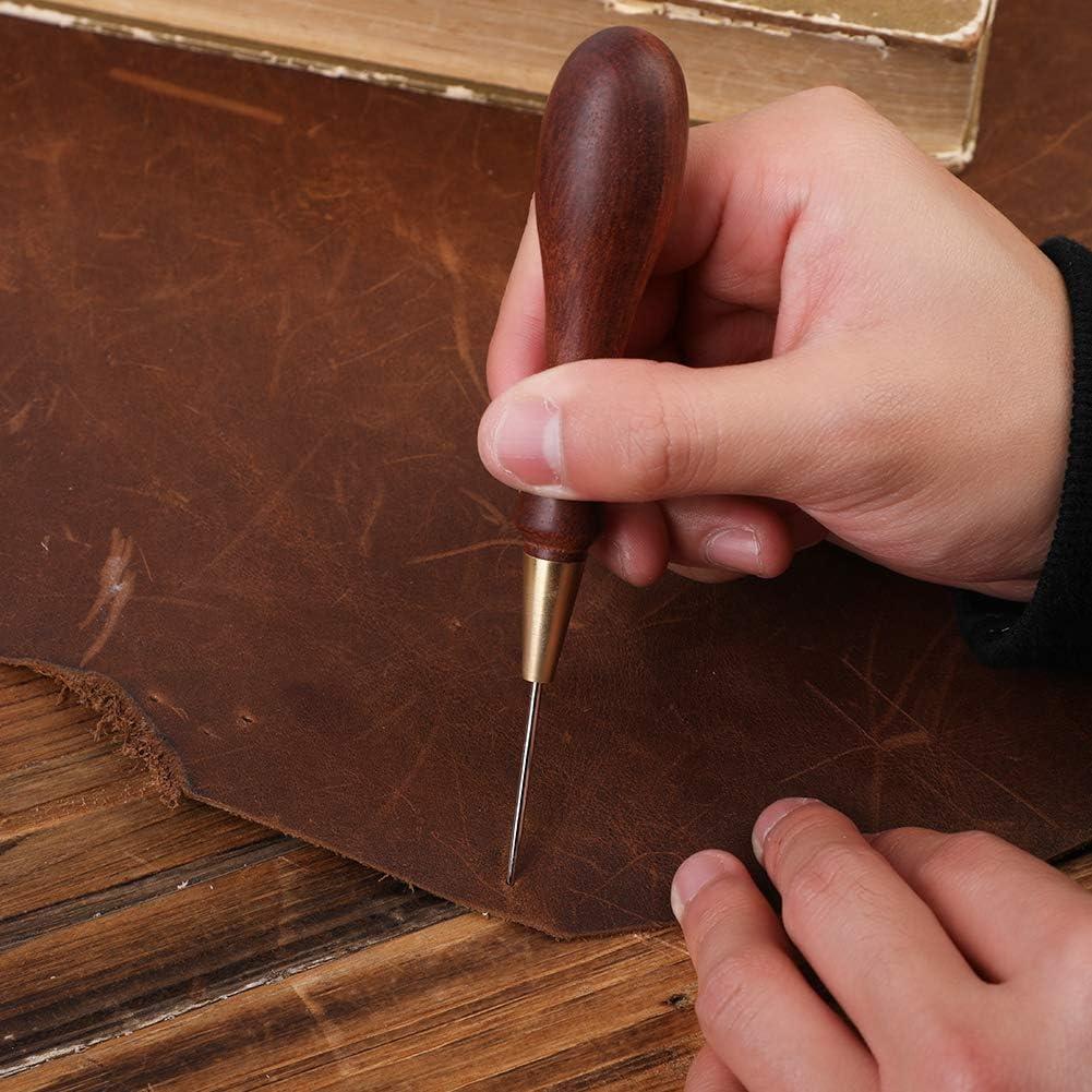 DIUDUS Leather Wooden Handle Scratch Awl Tool for Leather Sewing and ...