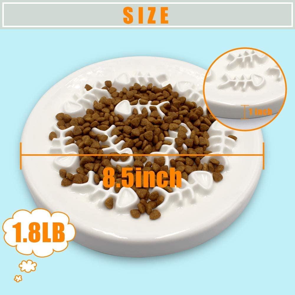 Fish Bone Design Ceramic Slow Feeder Cat Bowl - Interactive Puzzle Dish ...