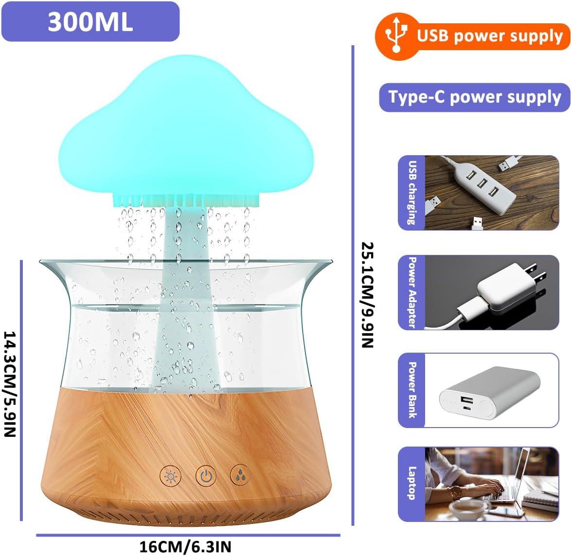 Cloud Rain Humidifier with 7 Colorful Lights and Timer - Aromatherapy ...