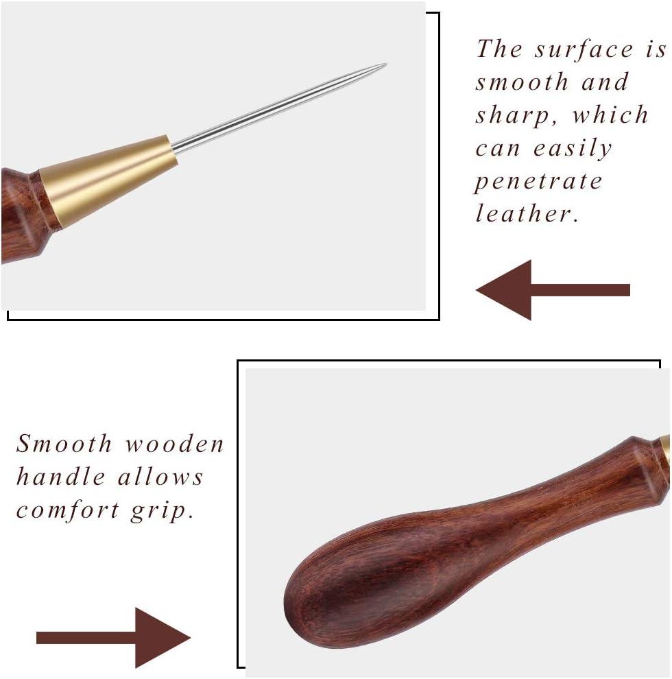 DIUDUS Leather Wooden Handle Scratch Awl Tool for Leather Sewing and ...