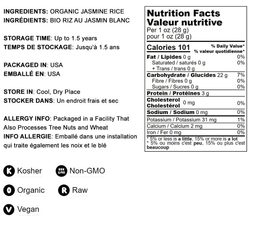 Organic White Jasmine Rice 4lbs | Non-GMO Long-Grain Variety | Raw ...