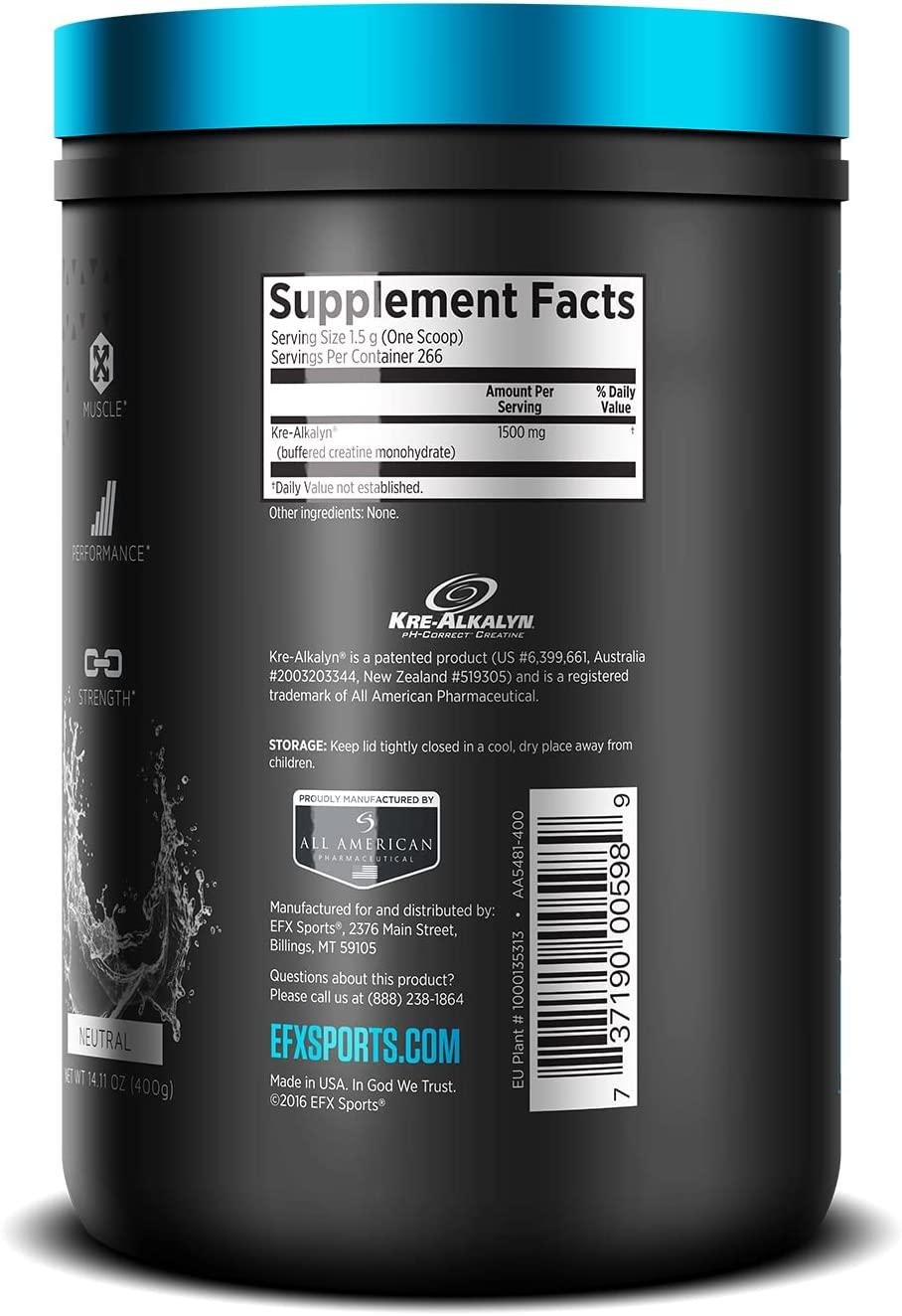 EFX Sports Kre-Alkalyn Creatine Monohydrate | pH-Correct Formula for ...
