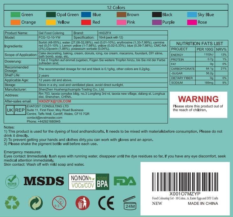 12 Colours 11g Food Colouring Gel Set for Baking and Decorating - Ideal ...