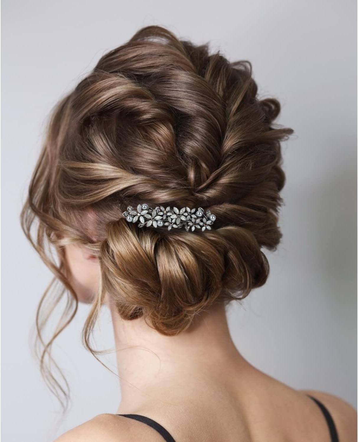 Elegant Flower Bloom Barrette with Rhinestone and Pearl Decoration in ...