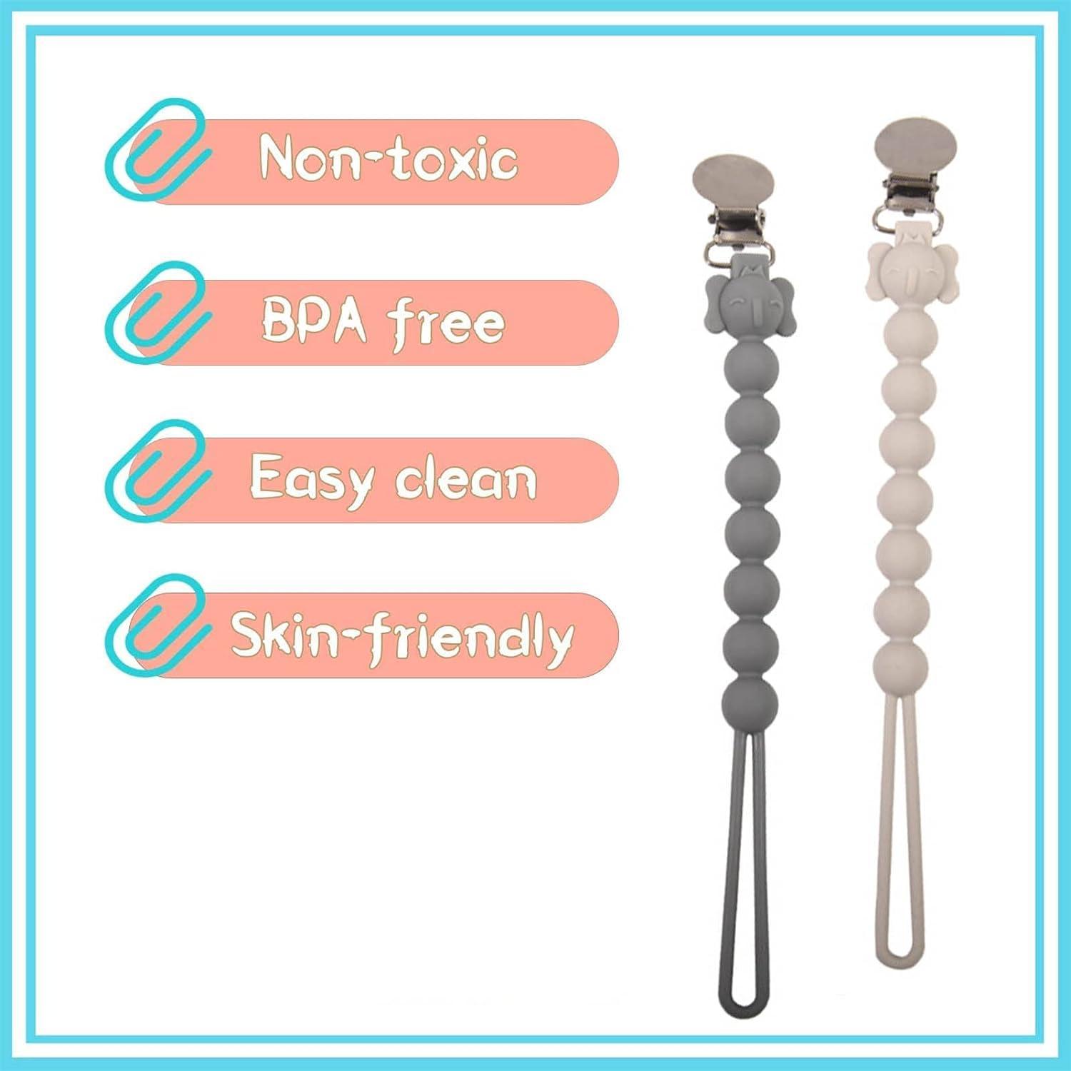 Mam Dummy Clip 2 Pcs - BPA Free Silicone Pacifier Holders in White Grey ...