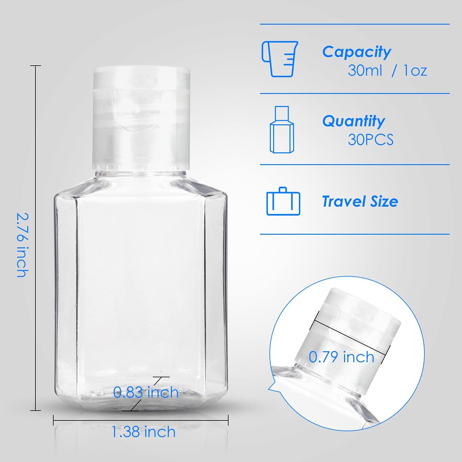 30 Pack 1 oz Clear Plastic Travel Bottles with Flip Cap - Refillable Hand Sanitizer Containers ...