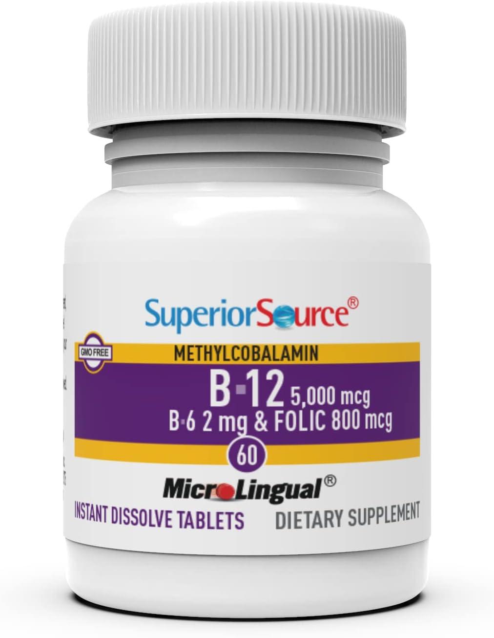 Superior Source Vitamin B12 Methylcobalamin 5000mcg with B6 & Folic ...