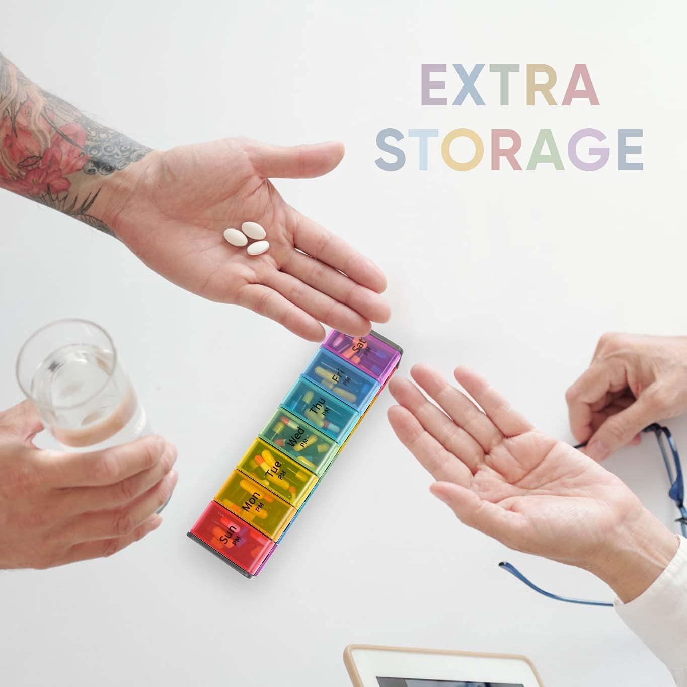 Extra Large Pill Organizer with Cutter - 7 Day Double-Sided Pill Box ...