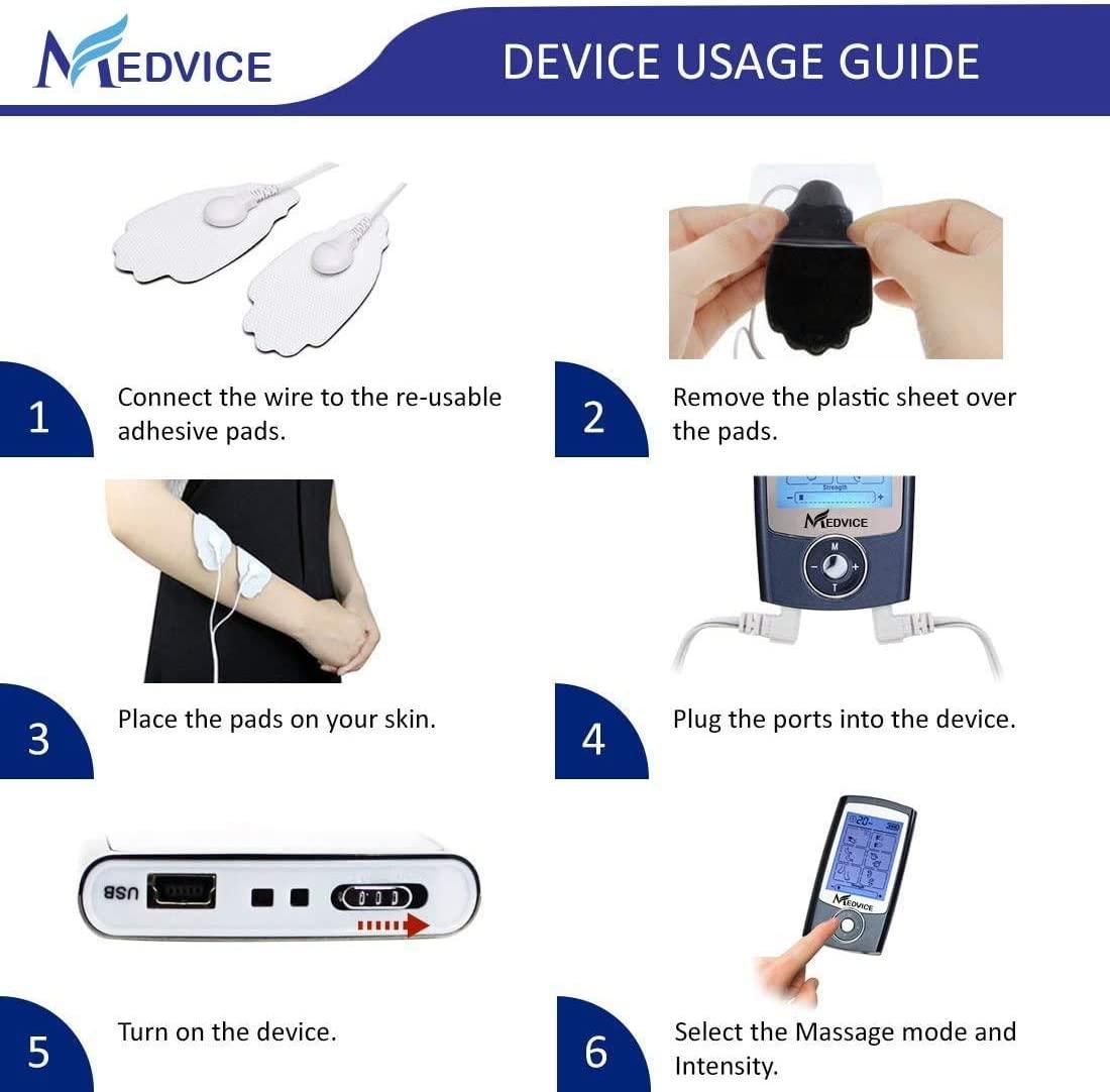 Medvice Rechargeable Tens Unit Muscle Stimulator 2nd Gen - 16 Modes, 8 ...