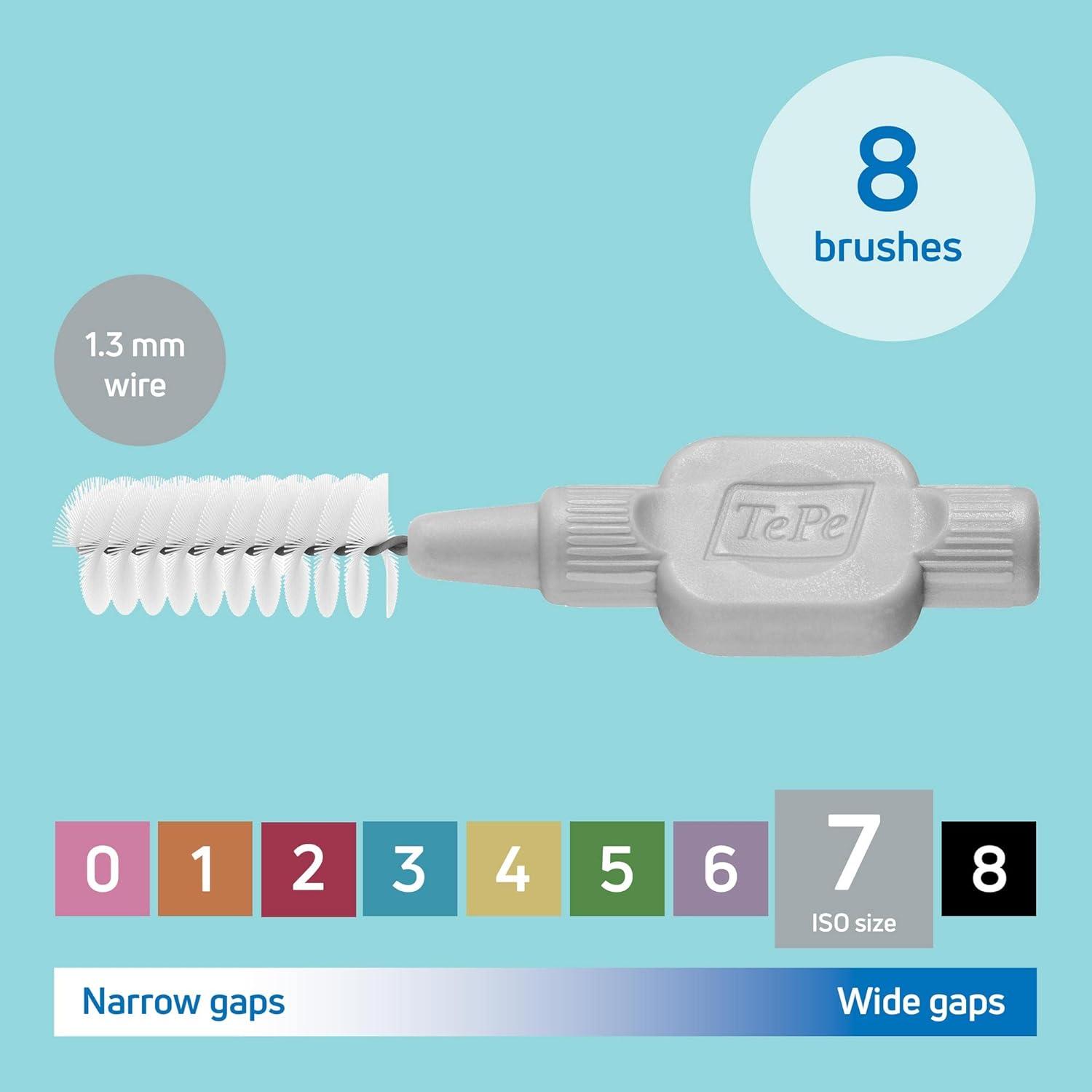TePe Interdental Brush Original Grey 1.3mm/ISO 7 8pcs - Plaque Removal ...