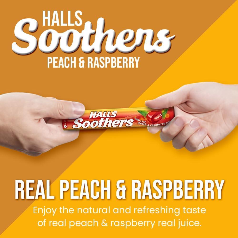 Halls Soothers 4 Peach & Raspberry Flavour 45g with Real Fruit Juice ...