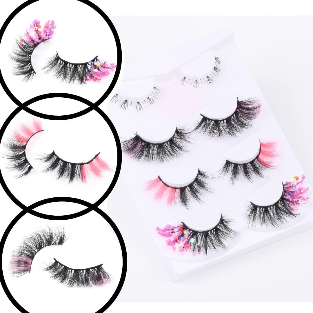 PINK LASHES - Colored Faux Mink Bottom Lash Set for Cosplay & Drag ...