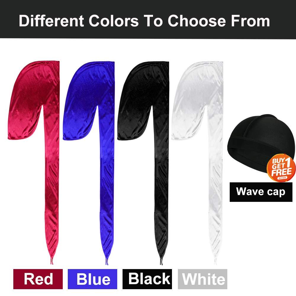 4-Piece Silky Durag Caps Headwraps + Silk Wave Cap for Men | Long Tail ...