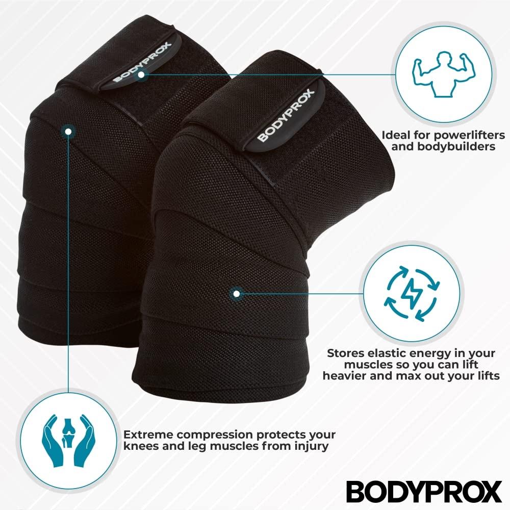 Bodyprox Knee Wrap 2 Pack for Squats, Weightlifting, Powerlifting ...