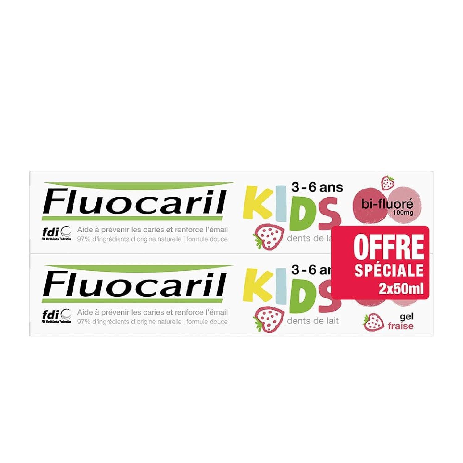 Fluocaril Kids Toothpaste Bi-Fluor 3-6 Years | Strawberry Gel 2 x 50 ml ...