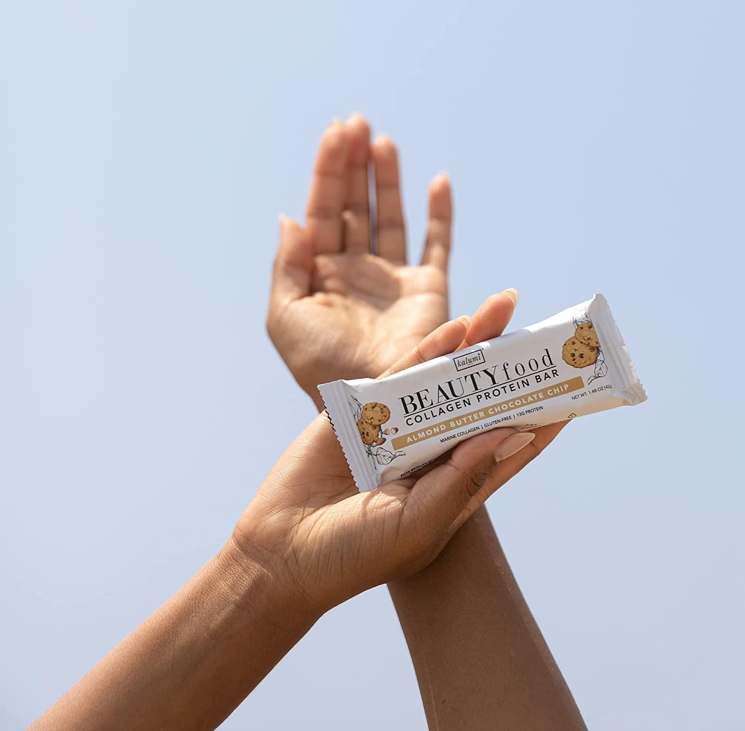 Kalumi BEAUTYfood Almond Butter Chocolate Chip Collagen Protein Bars ...