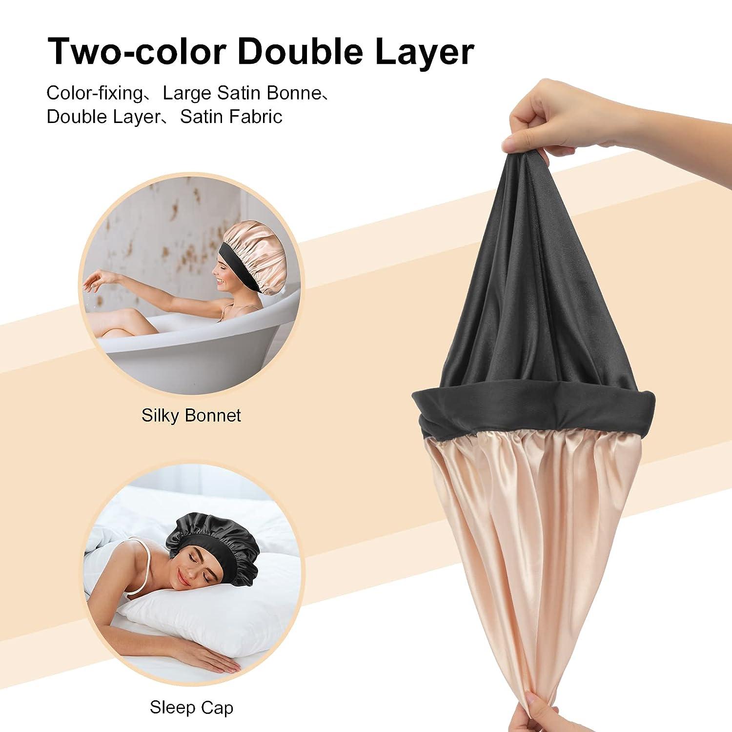 Royuniqur Silky Satin Sleep Bonnet | Double Layered Adjustable Cap for ...