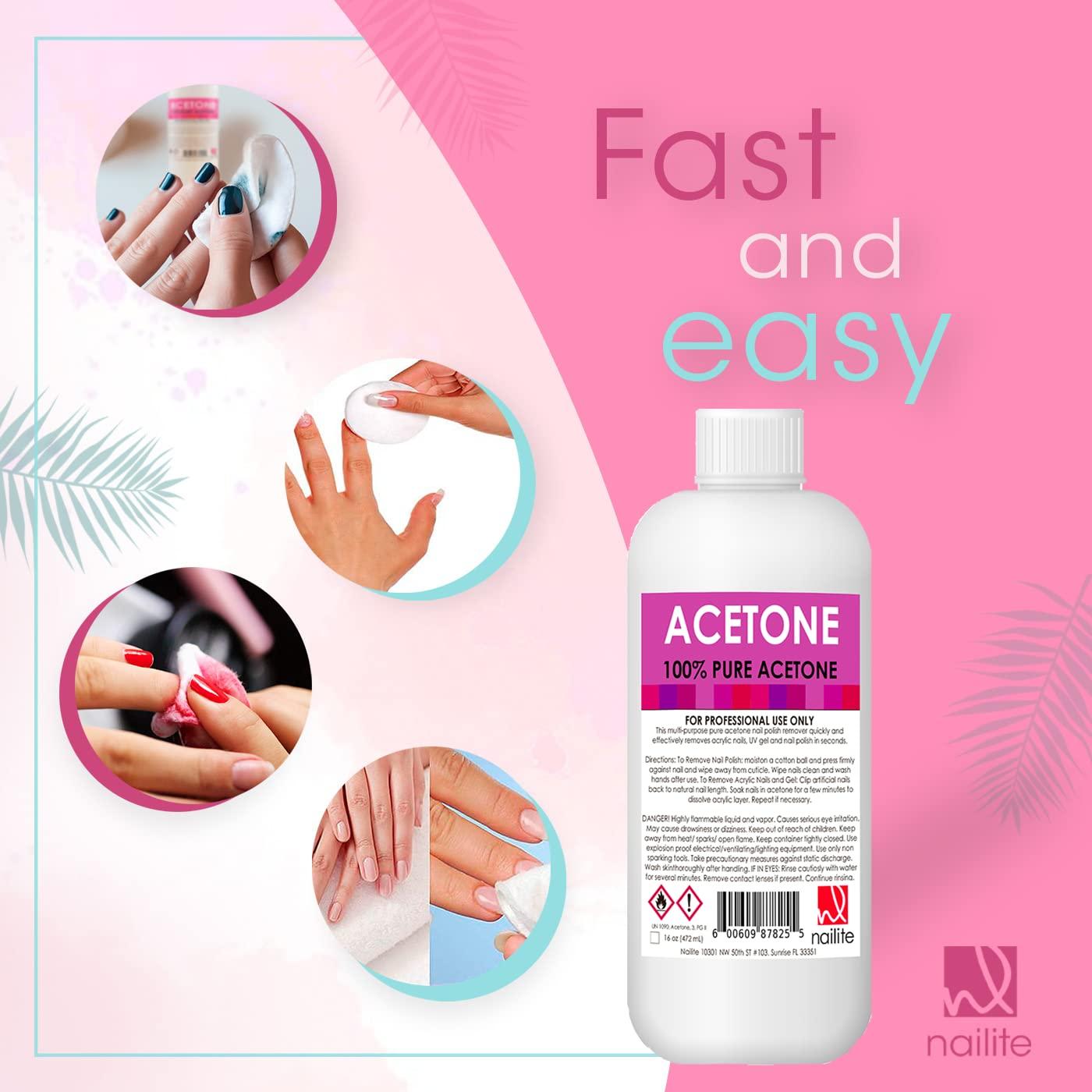 Nailite 100% Pure Acetone Nail Polish Remover - Quick Professional ...