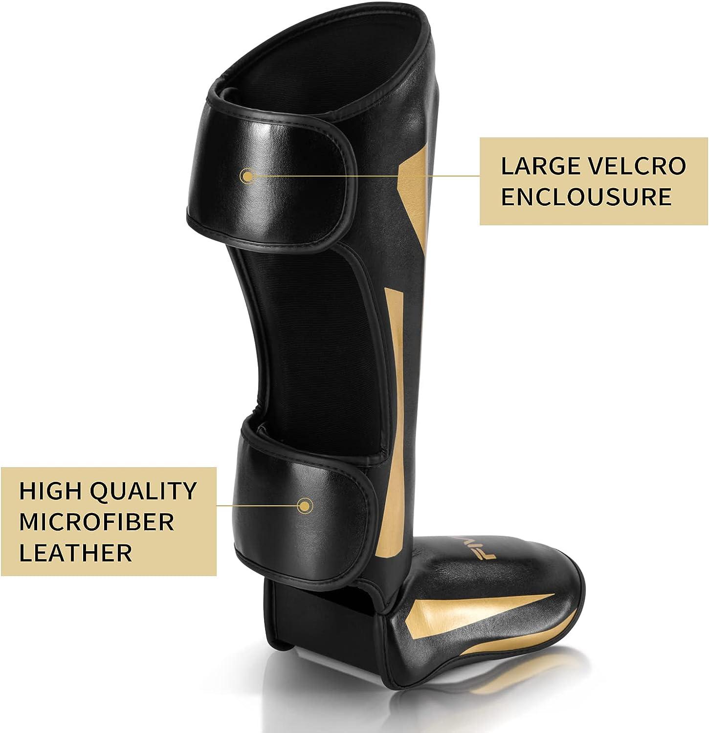 FIVING Martial Arts Shin Guards - Microfiber Leather, Adjustable Leg ...