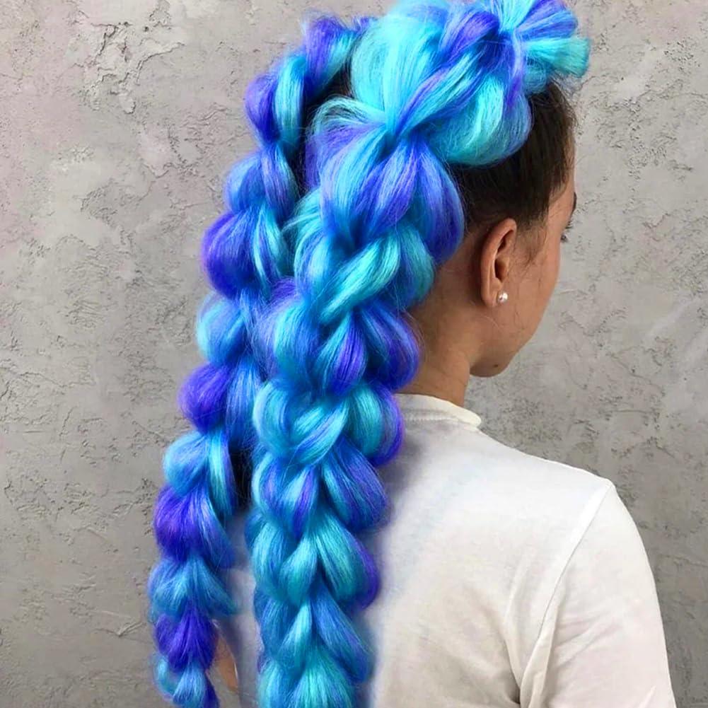 Aomig 24 Box Braids Extensions - Sky Blue/Sapphire Blue Synthetic Hair ...