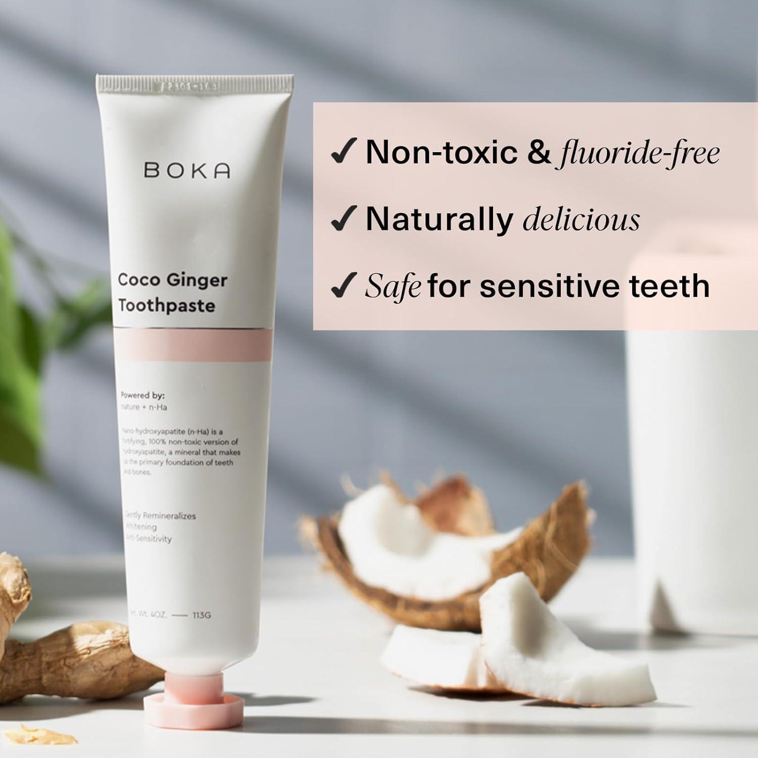 Boka Coco Ginger Natural Toothpaste - Fluoride-Free, Whitening & Sensitivity Relief for Kids ...