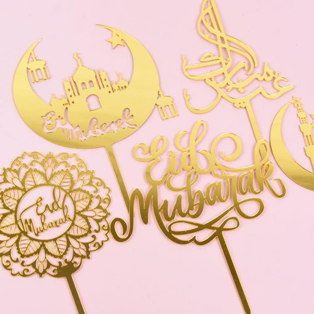 Eid Mubarak Cake Toppers Golden Acrylic Moon Cake Topper for Islamic ...