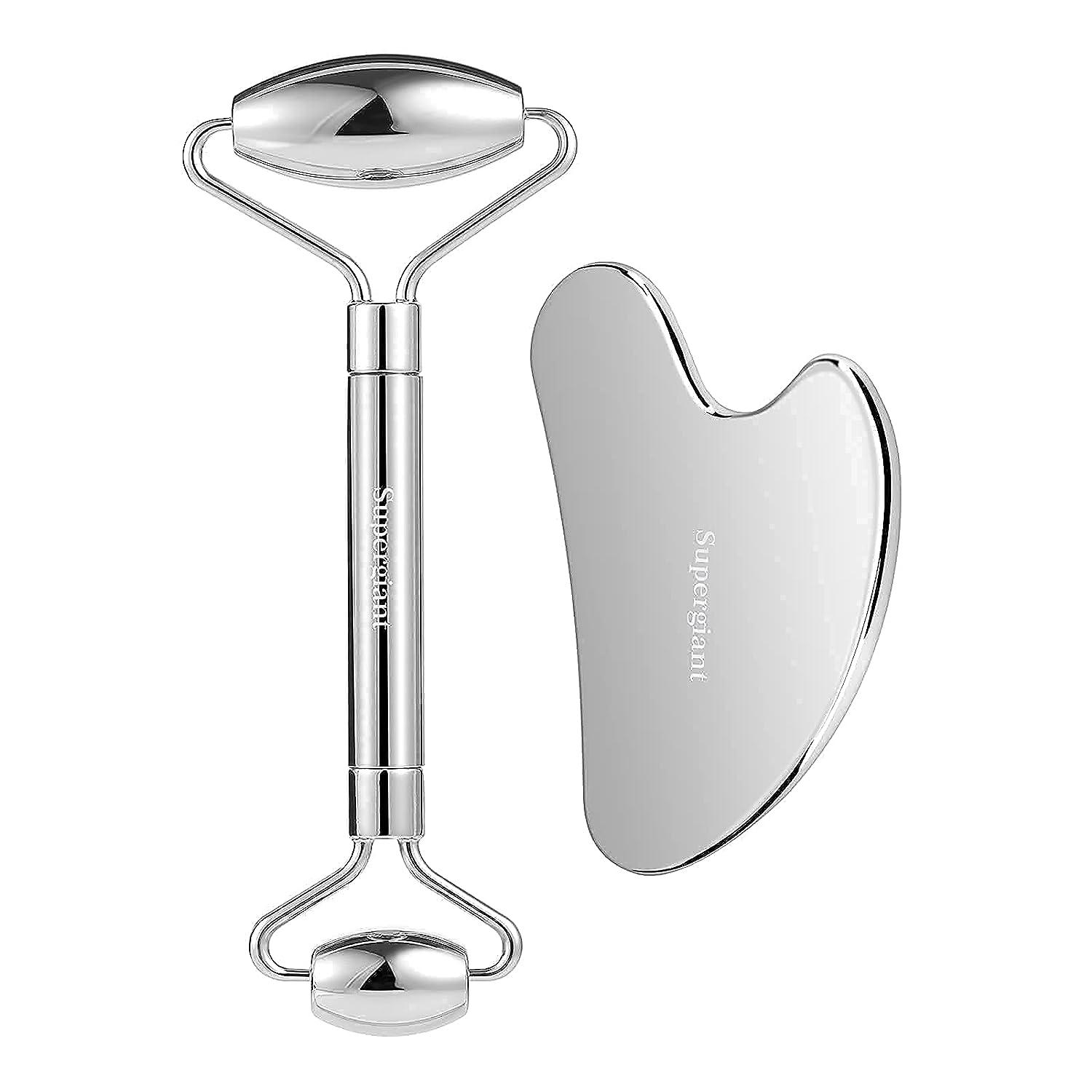 Supergiant Stainless Steel Face Roller and Gua Sha Set for Fine Lines ...