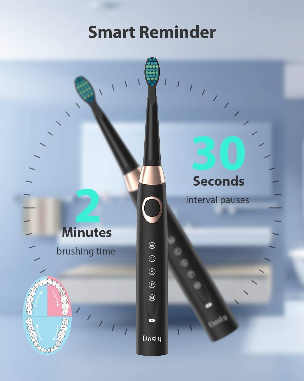 Dnsly Electric Toothbrush for Adults Ultrasonic Rechargeable Sonic Toothbrushes 5 Modes with ...