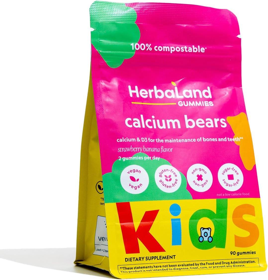 Herbaland Vegan Calcium Gummies for Kids | 90 Count | Sugar-free ...