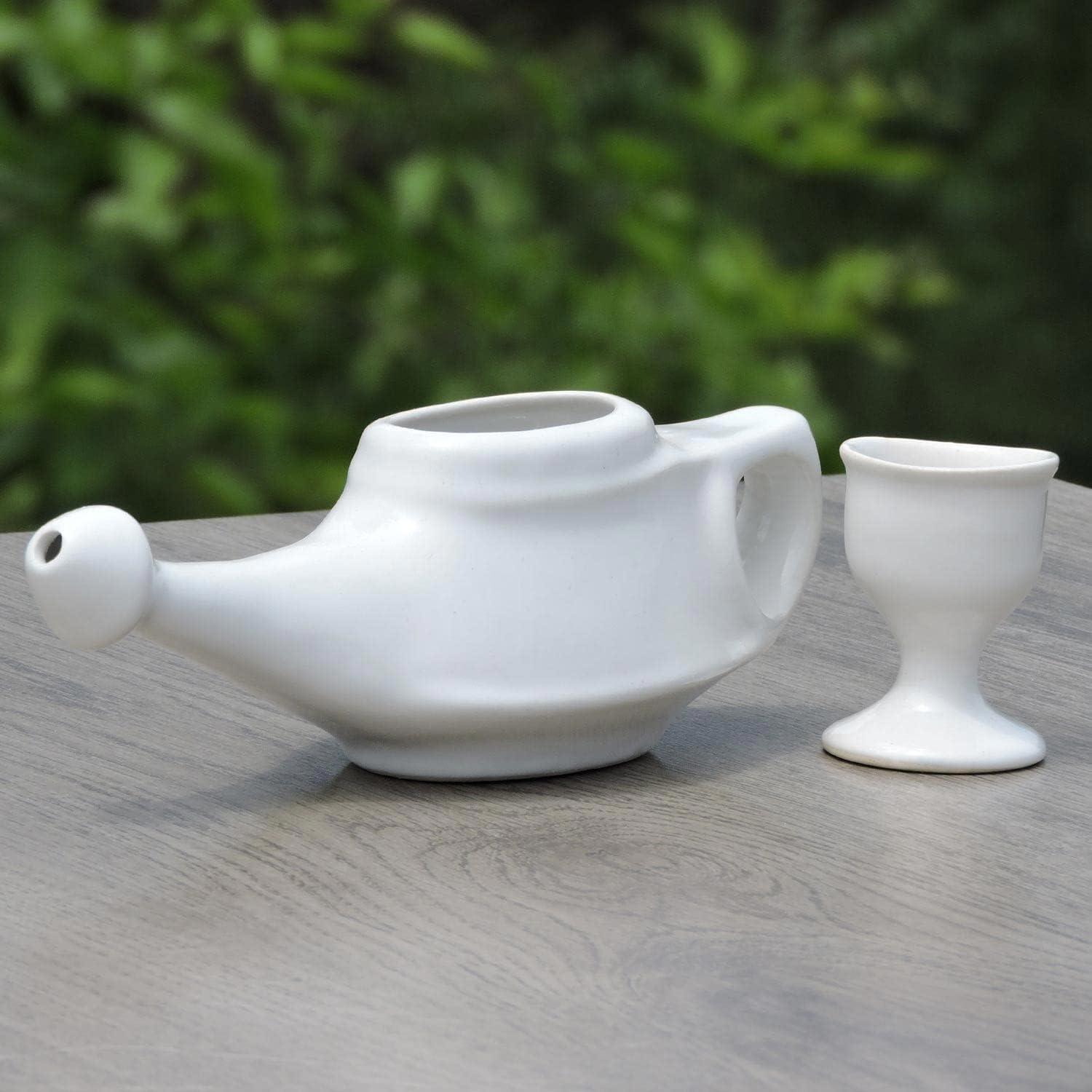 HealthGoodsIn Ceramic Neti Pot Set with Eye Wash Cup & 5 Sachet Neti ...