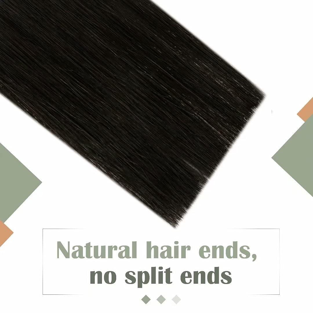 LAAVOO Remy Micro Weft Hair Extensions - Real Black 50cm Micro Bead 12 ...