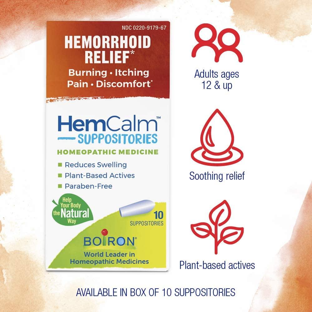 Boiron HemCalm Suppositories for Hemorrhoid Relief - Pain, Itching ...