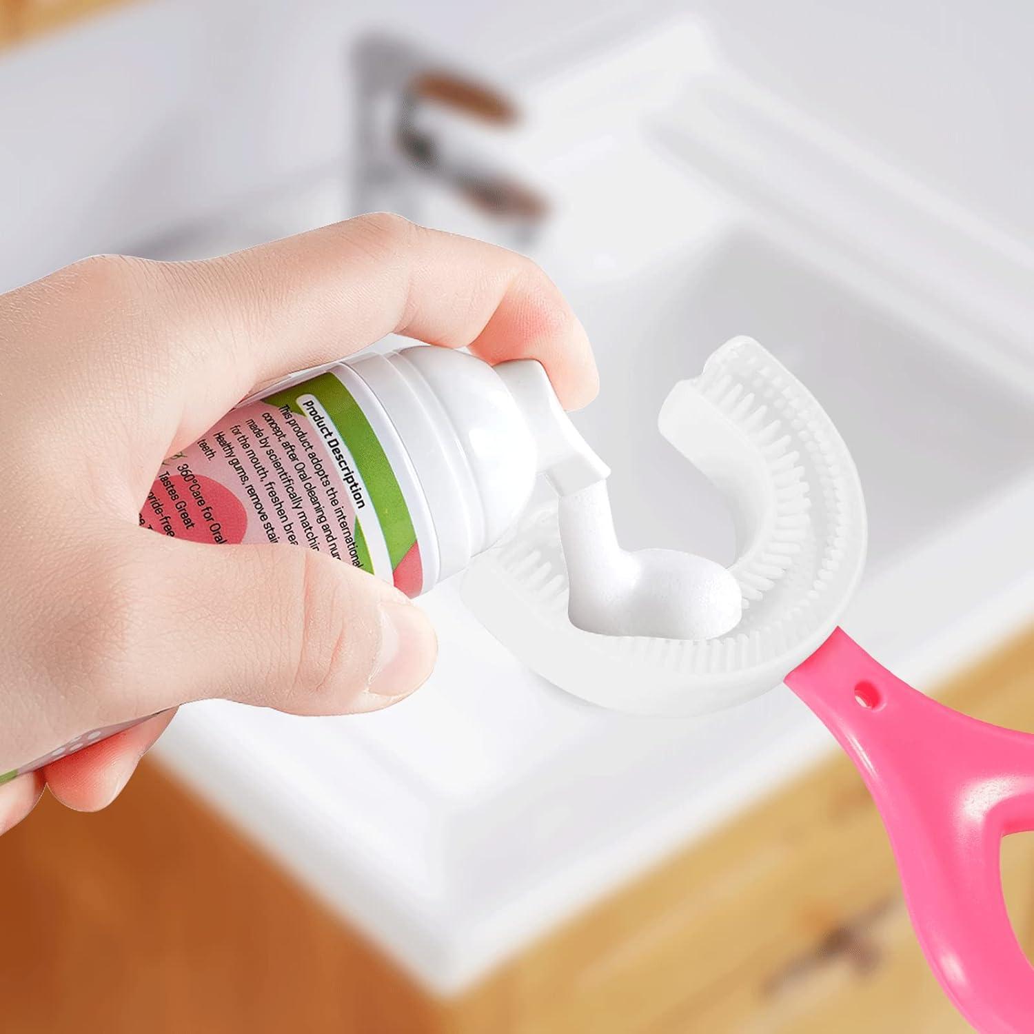 Kids Foam Toothpaste with Low Fluoride & U-Shaped Toothbrush Combo Pack ...