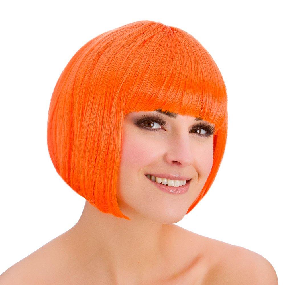 Wicked Ladies Diva Short Bob Fringe Hair Wig - Neon Orange | International Shipping Available ...
