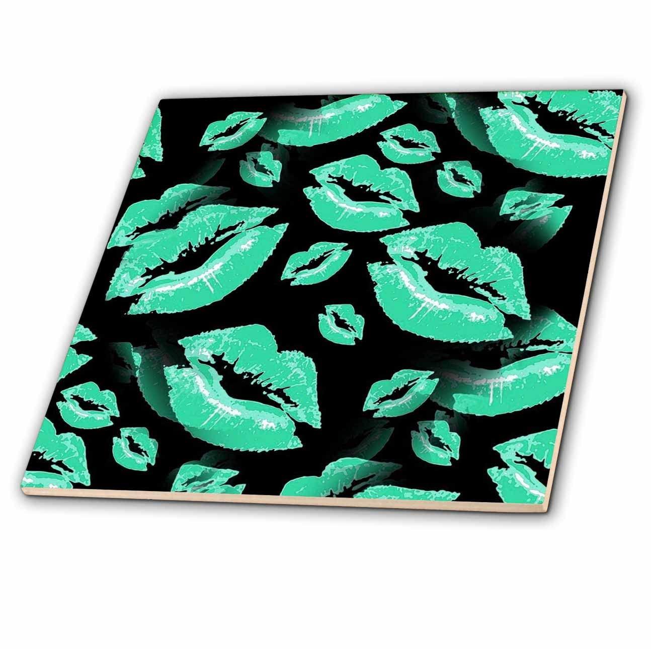 Buy 12 Inch Ceramic Tile - "Two Kisses Collided" Aqua Lip Pattern ...