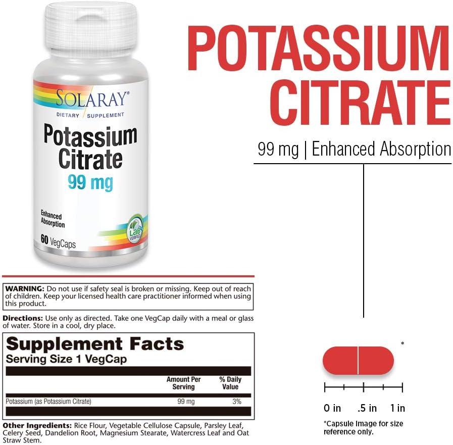 Solaray Potassium Citrate 60 VegCaps - Vegan Support for Electrolyte ...