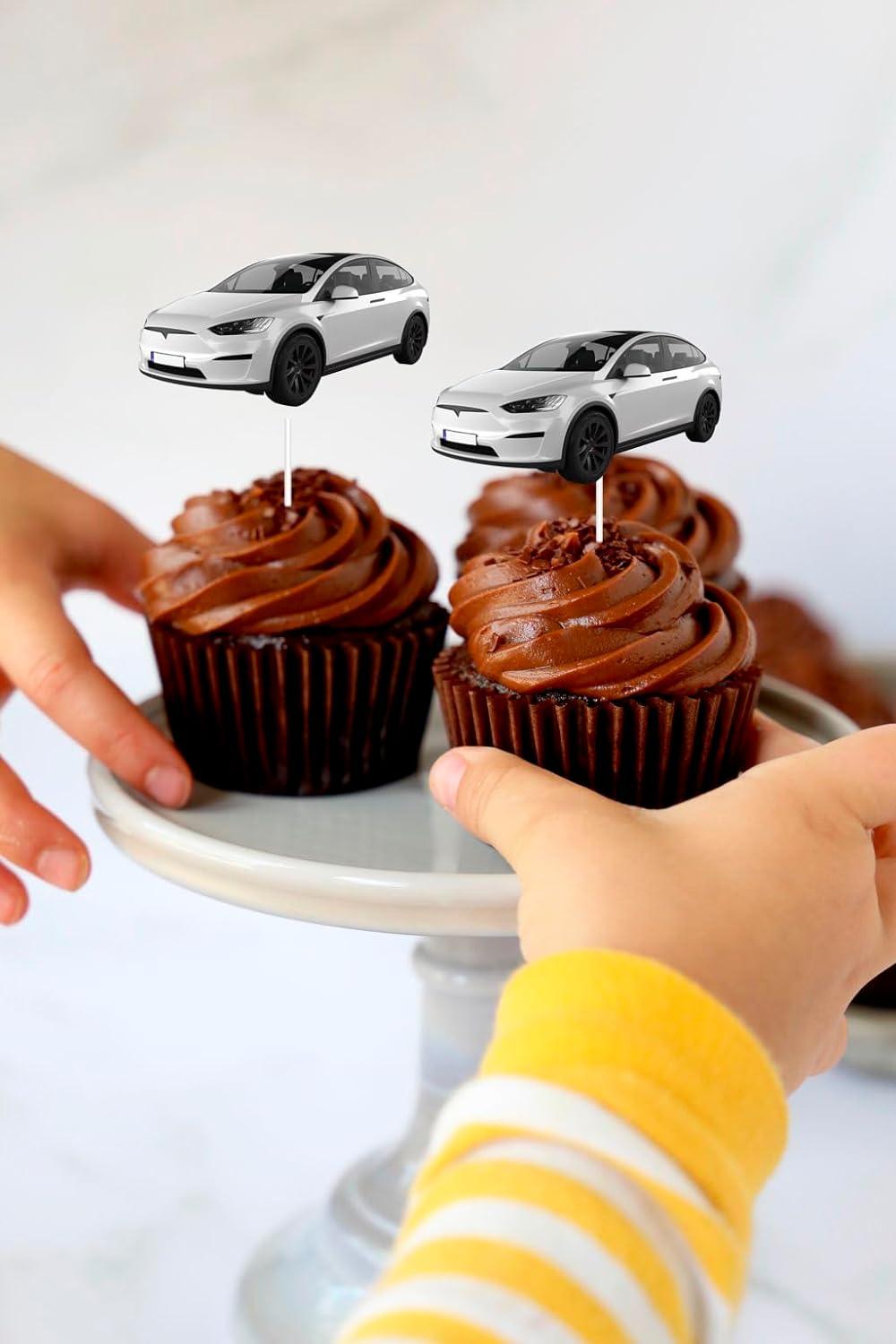 HAKPUOTR Tesla Model Y Cupcake Toppers 24Pcs Electric Car Cupcake ...