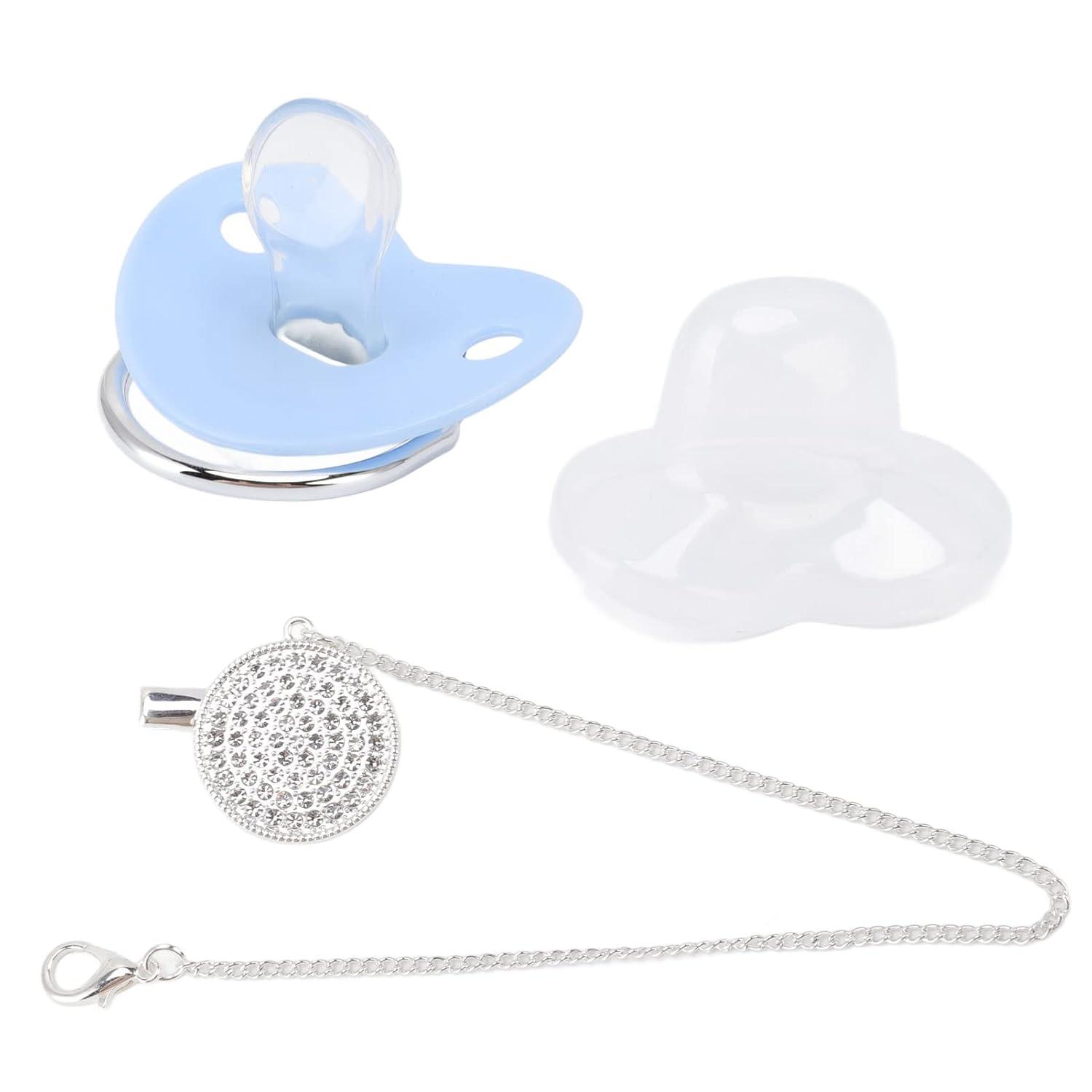 Silicone Bling Baby Pacifier with Chain Clip | 6-18 Months | Blue M ...