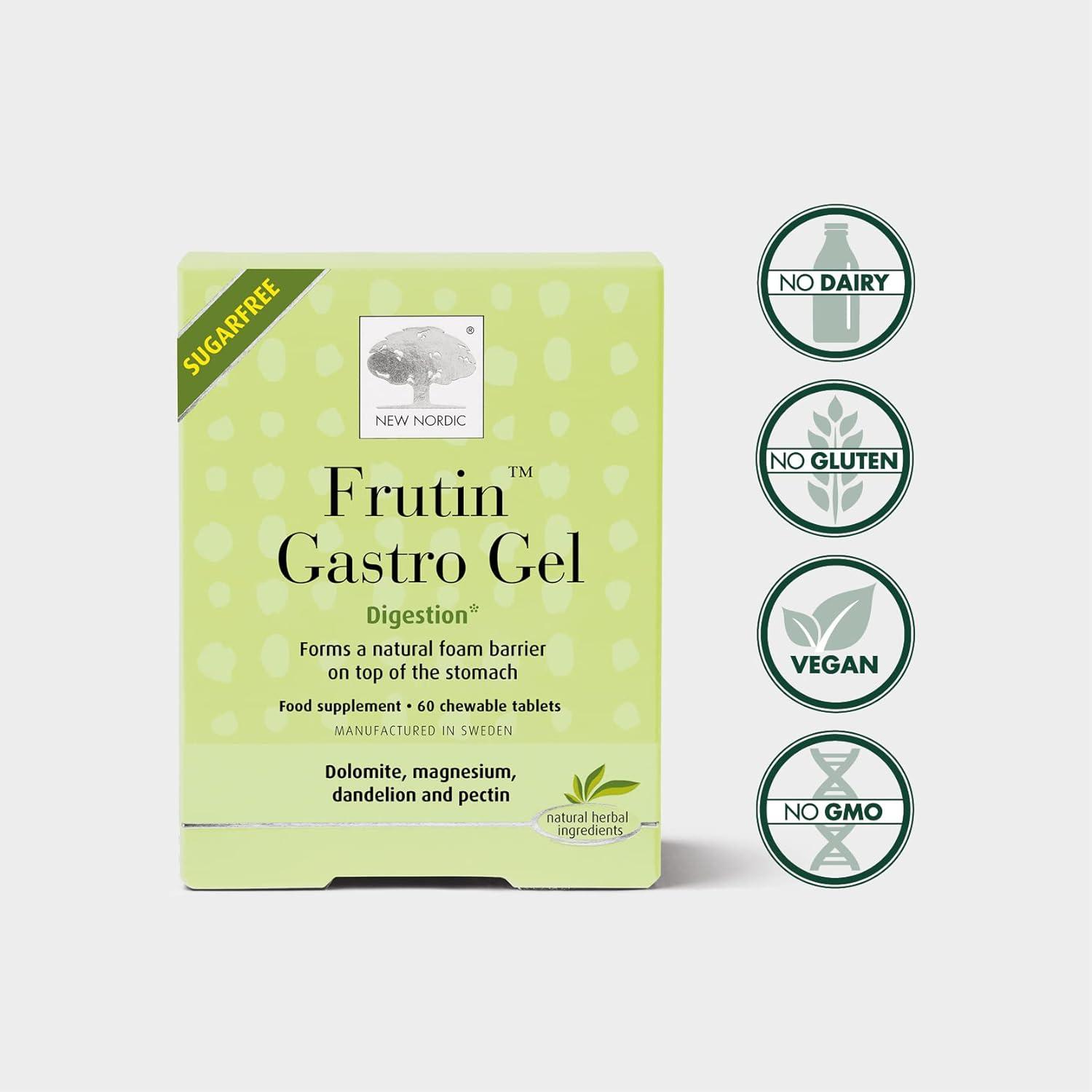 New Nordic Frutin Gastro Gel 60 Chewable Tablets - Fast-Acting Relief ...
