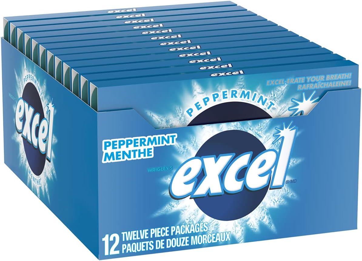 EXCEL Peppermint Flavoured Sugar Free Chewing Gum 12 Pieces 12 Packs ...