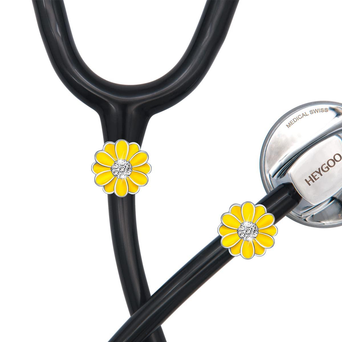HEYGOO 2 Pack Sunflower Bling Stethoscope Charms - Unique ID Name Tags ...